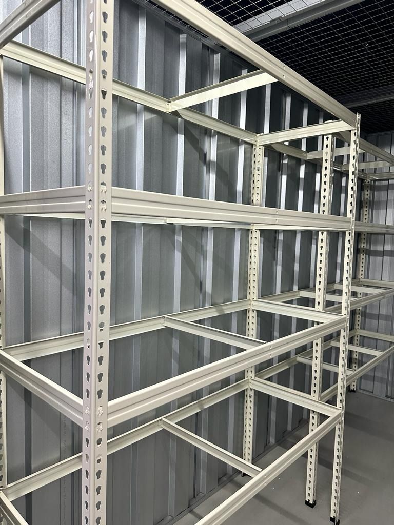 BEIGE WHITE METAL RACK W WHITE WOOD BOARDS LAMINATED, Furniture & Home ...