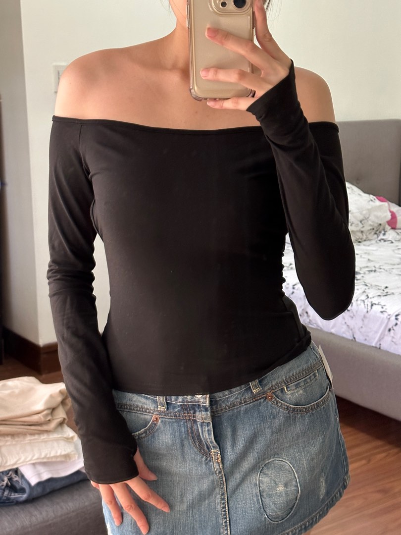 Black Off Shoulder Backless Top, Women's Fashion, Tops, Longsleeves on ...