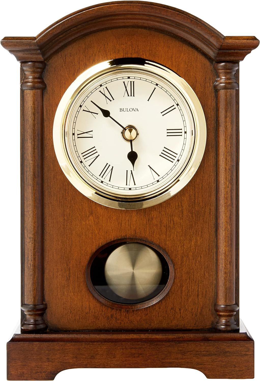 Bulova Dalton Chiming Pendulum Table Clock - Walnut Finish - Gold-Tone ...