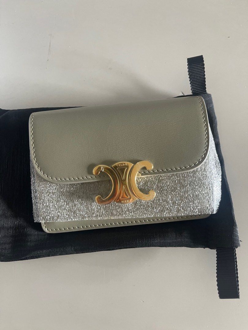 Celine card holder with flap triomphe (clay green), Luxury, Bags ...