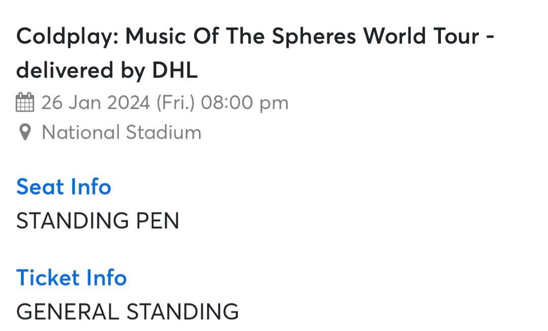 COLDPLAY (STANDING PEN) 26TH JAN 2024, Tickets & Vouchers, Event ...