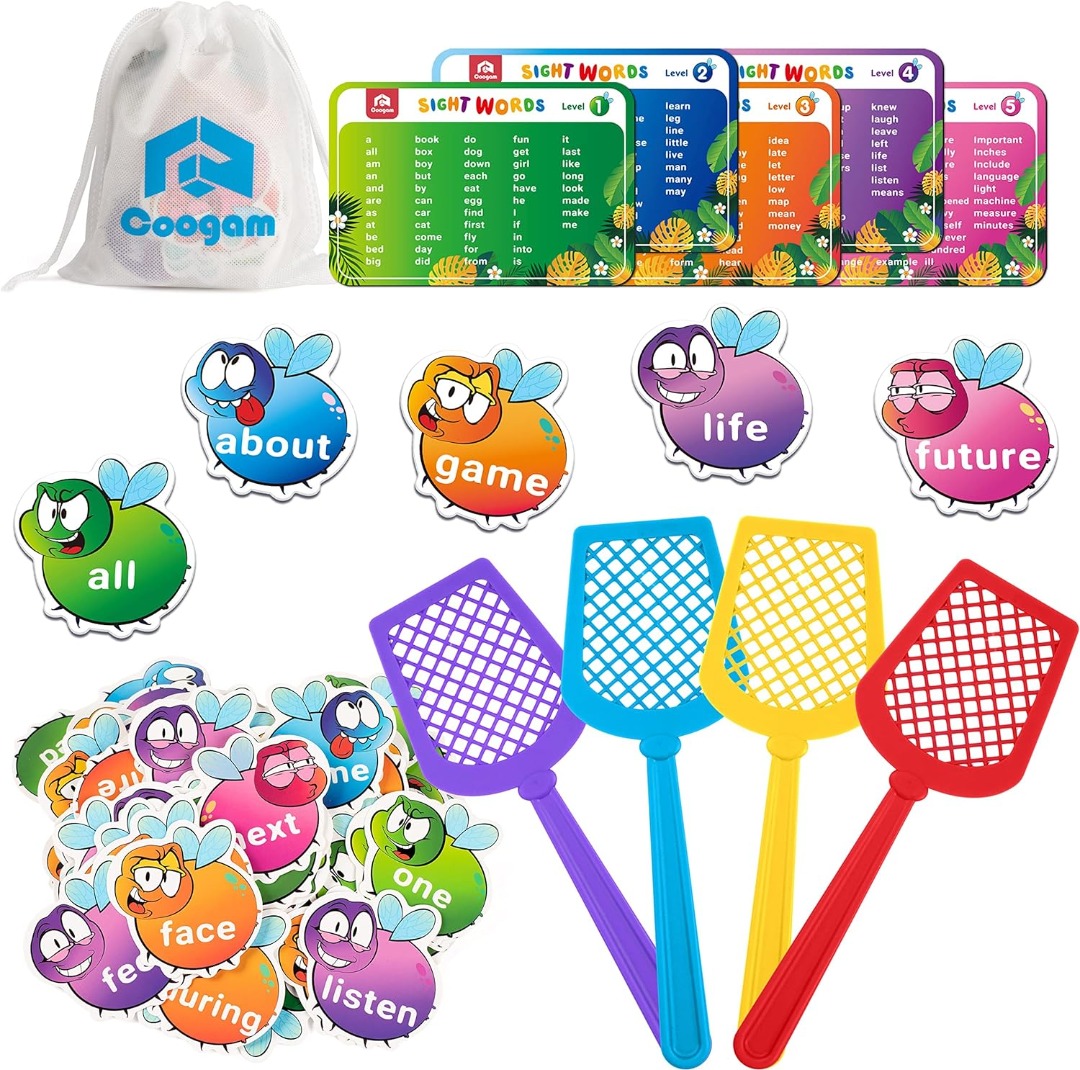 Coogam Sight Words Swat Game with 400 Fry Site Words and 4 Fly Swatters ...