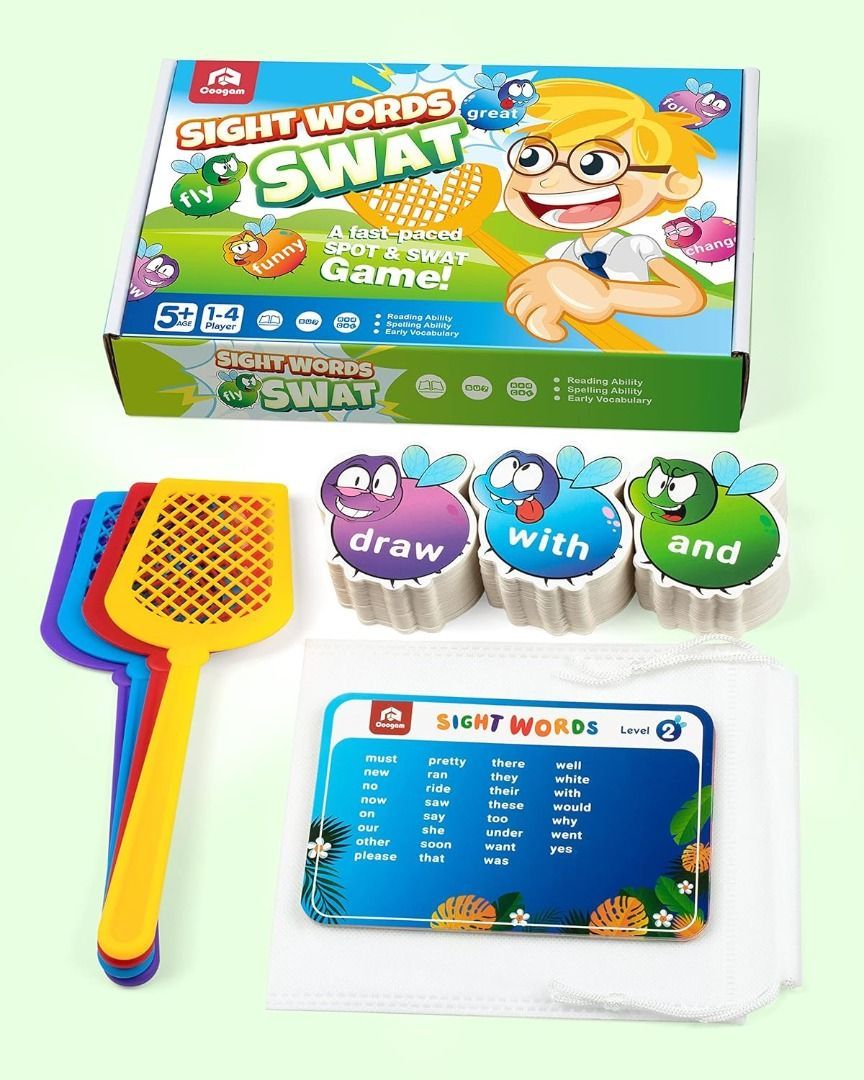 Coogam Sight Words Swat Game with 400 Fry Site Words and 4 Fly Swatters ...