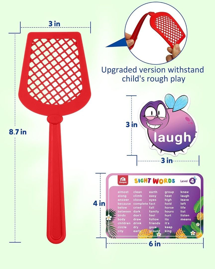Coogam Sight Words Swat Game with 400 Fry Site Words and 4 Fly Swatters ...