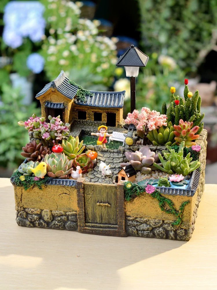 Creative Artistic Succulent Miniature House Planter Pot, Furniture ...