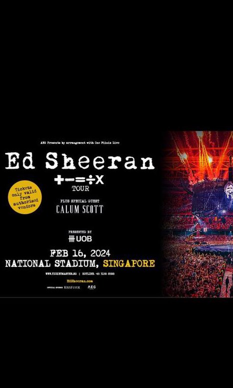 Ed Sheeran concert tickets X6 2024 Singapore, Tickets & Vouchers, Event ...