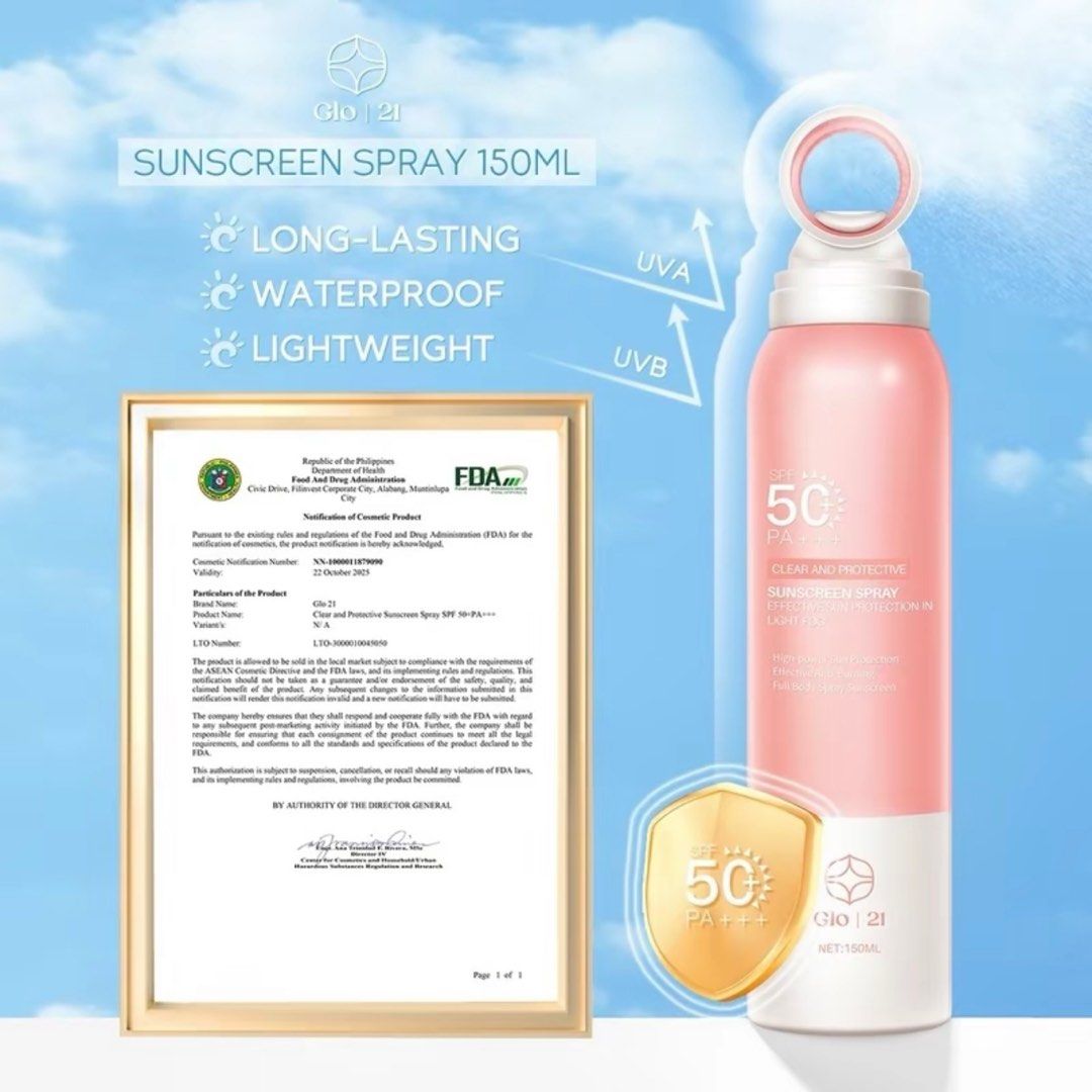 FDA Approved Sunscreen Spray SPF50+ PA+++ Waterproof UV Protection ...