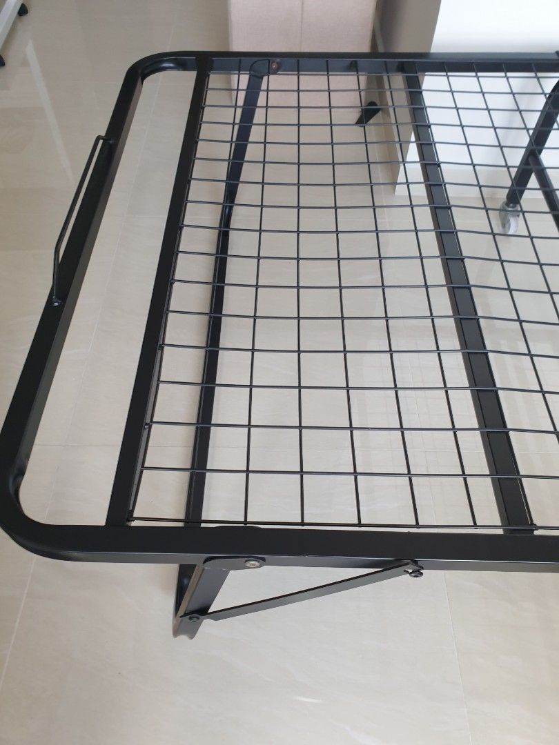 Folding Metal Bed Frame with Castor, Furniture & Home Living, Furniture, Bed Frames & Mattresses ...