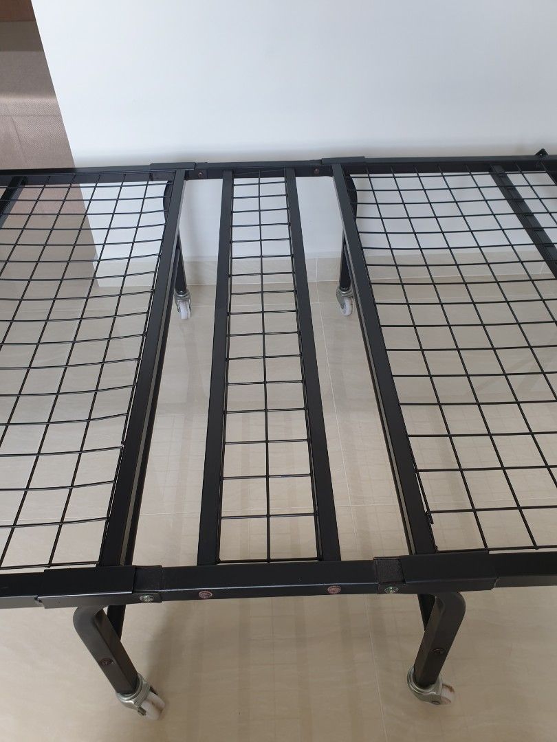 Folding Metal Bed Frame with Castor, Furniture & Home Living, Furniture ...