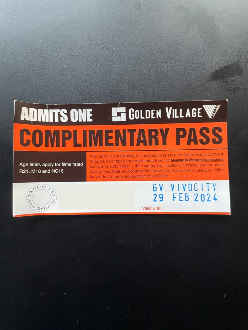 Golden Village complimentary movie pass, Tickets & Vouchers, Vouchers ...