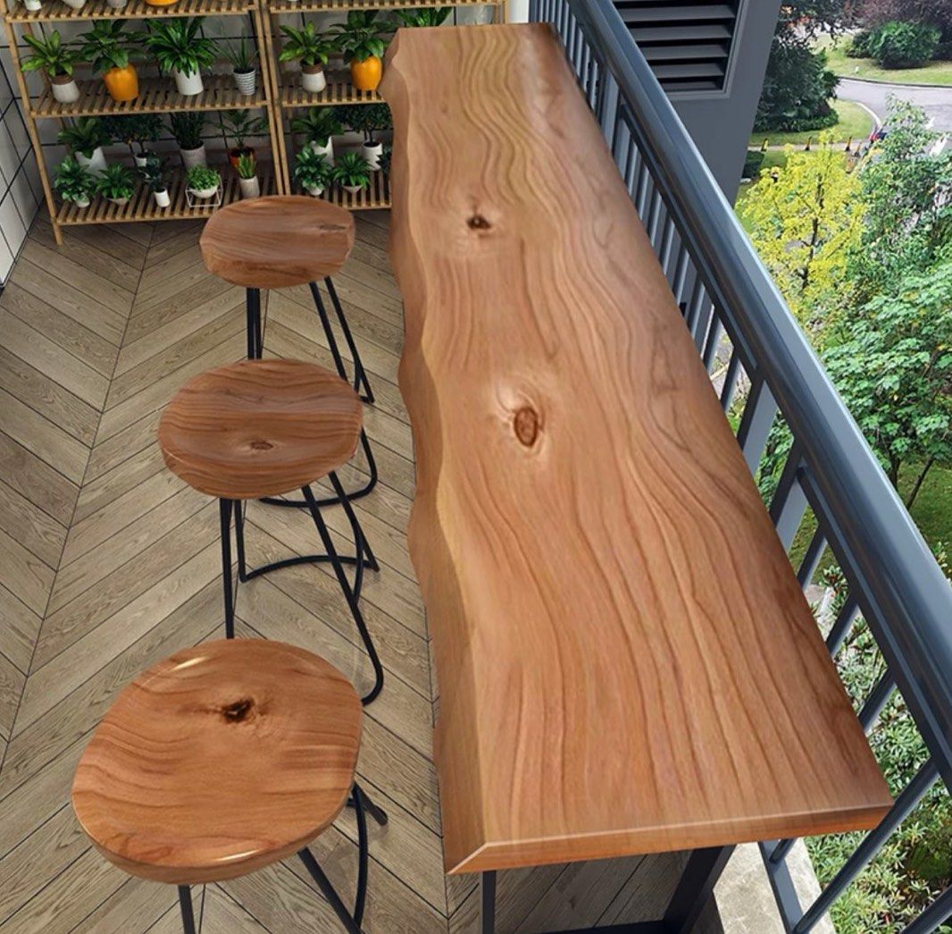 GRANDI Rustic Solid Wood Bar Table & Stools, Furniture & Home Living ...