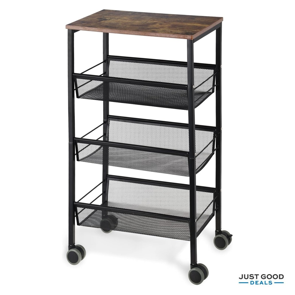 LIANTRAL Rustic Kitchen Cart with Wheels and Storage, 4 Tier Metal Mesh ...
