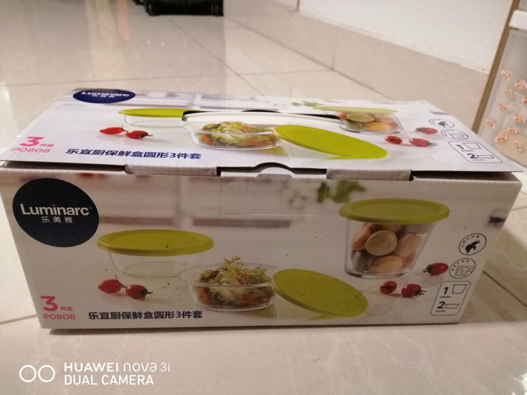 Luminarc 3 glass containers with lid, Furniture & Home Living ...