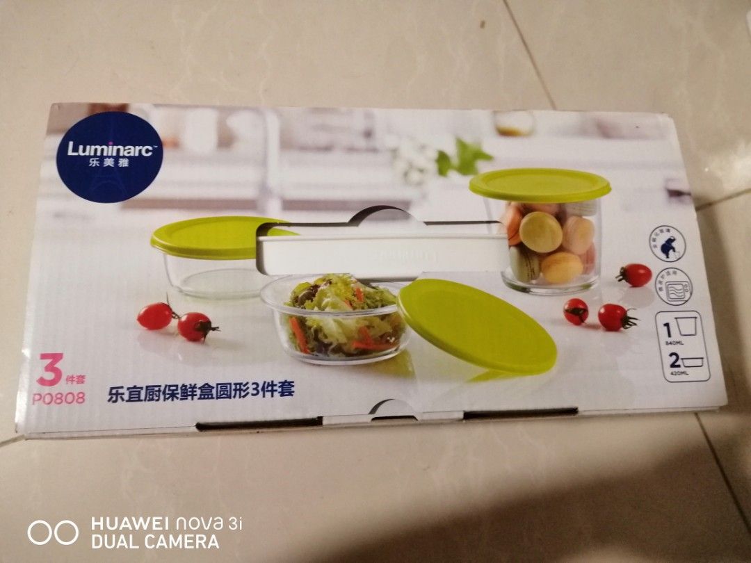 Luminarc 3 glass containers with lid, Furniture & Home Living ...