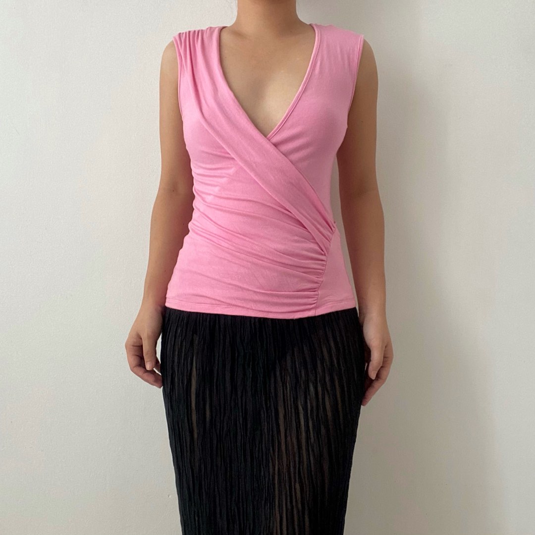 Morgan de toi pink overlapped top, Women's Fashion, Tops, Sleeveless on ...