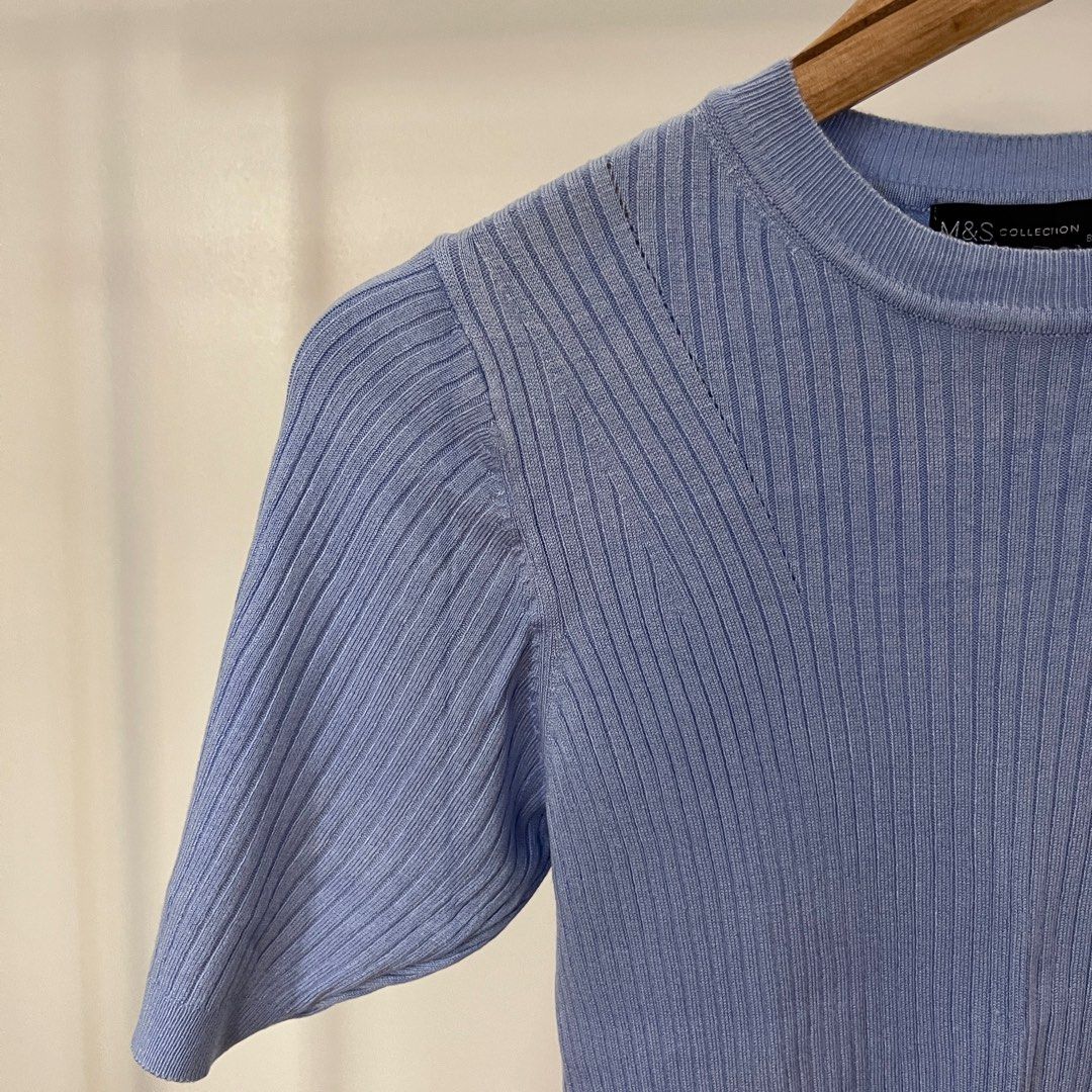 M&S Blue Knitted Top, Women's Fashion, Tops, Shirts on Carousell