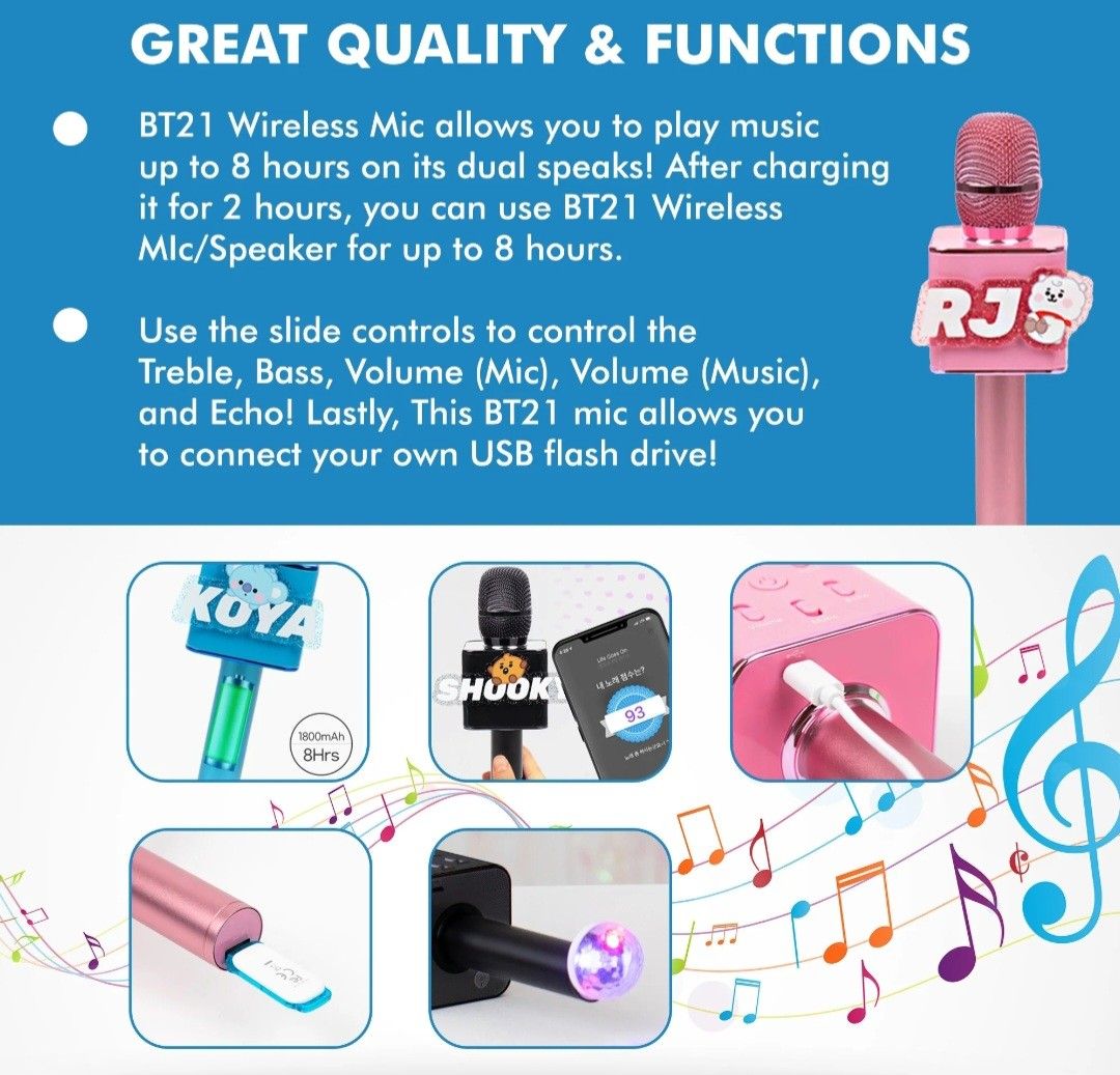 Official Royche BT21 baby wireless Bluetooth microphone, Hobbies & Toys, Memorabilia ...