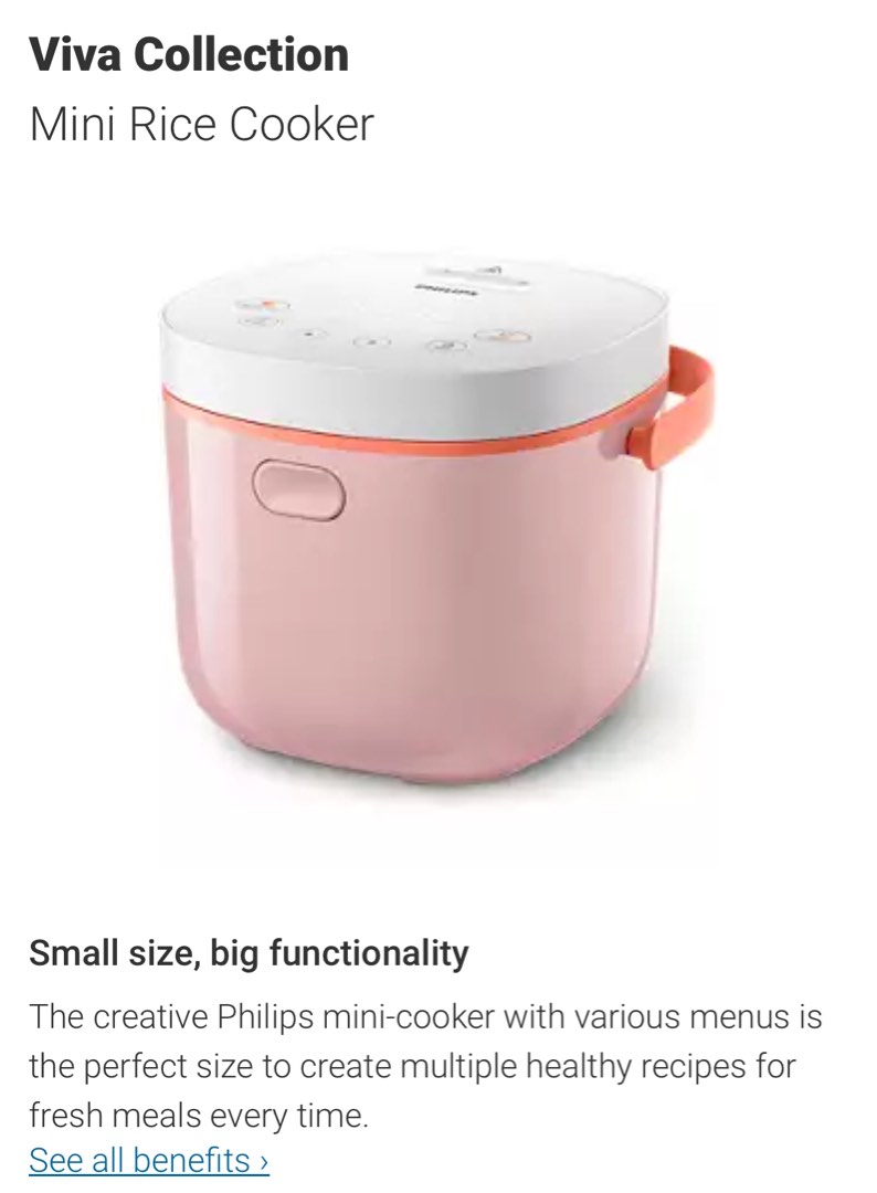 Philips Viva Collection Mini Rice Cooker | HD3070/62, TV & Home ...