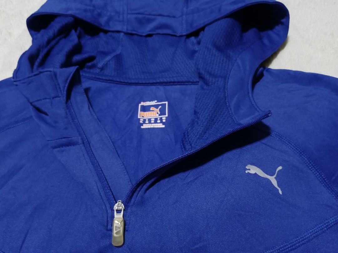 Puma Dry Cell Blue Quarter Zip Pullover Jacket with Hood, Men's Fashion ...
