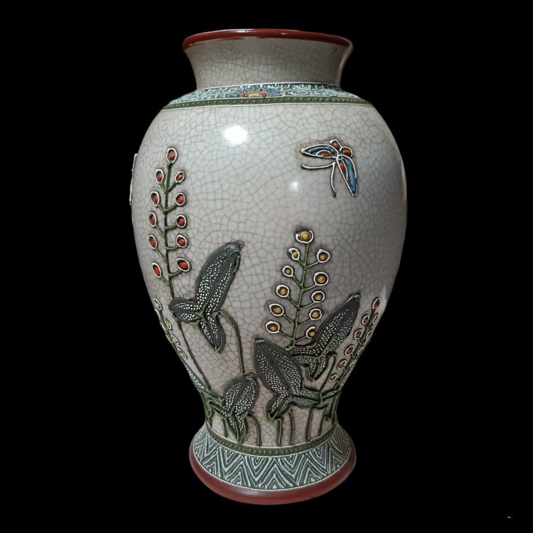 RARE 9.5" Antique Meiji Period Kyoto Ware Vase by Miyanagi Tozan ...