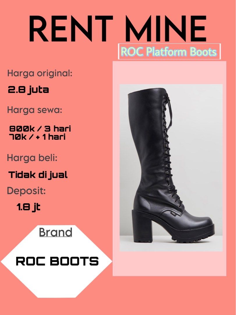 RENT / SEWA BOOTS TINGGI HEEL SE LUTUT GENUINE LEATHER, Fesyen Wanita ...