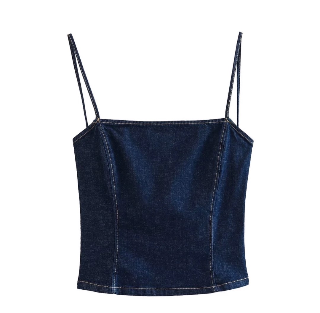 Soft denim backless top, Women's Fashion, Tops, Sleeveless on Carousell