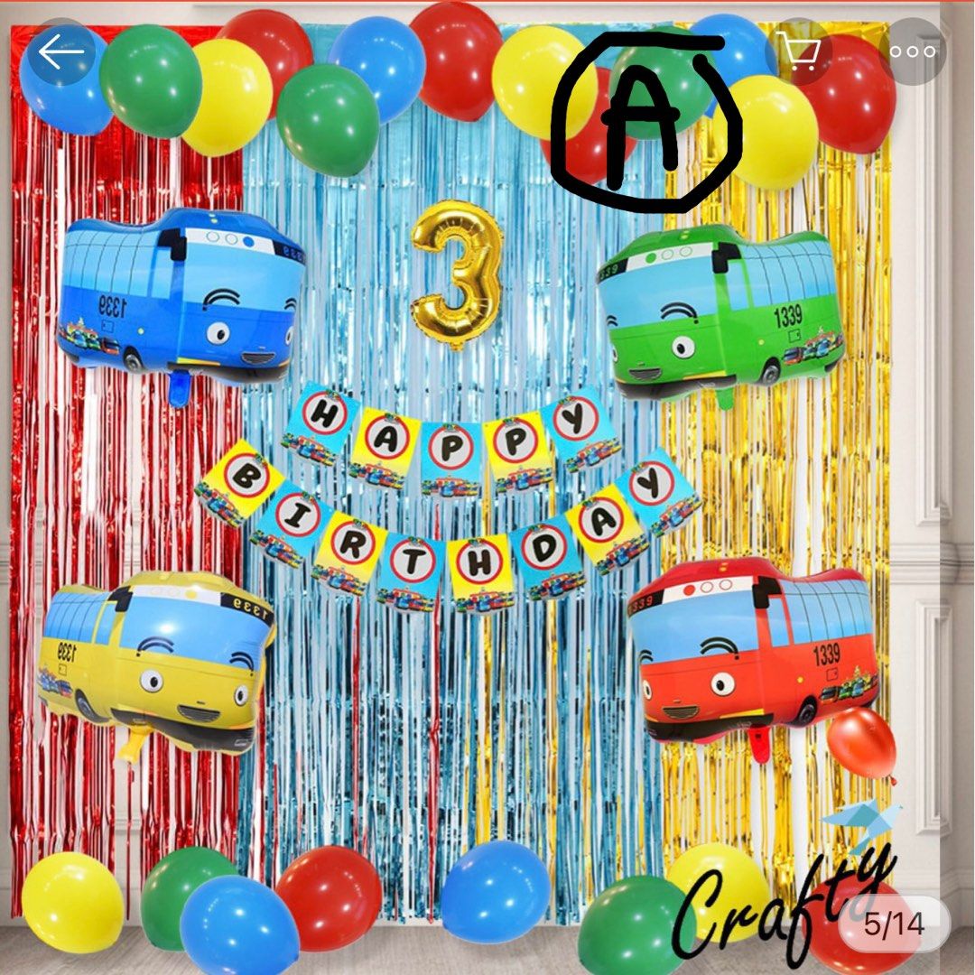 Tayo-themed Birthday Party backdrop decorations with Bday kid tee ...