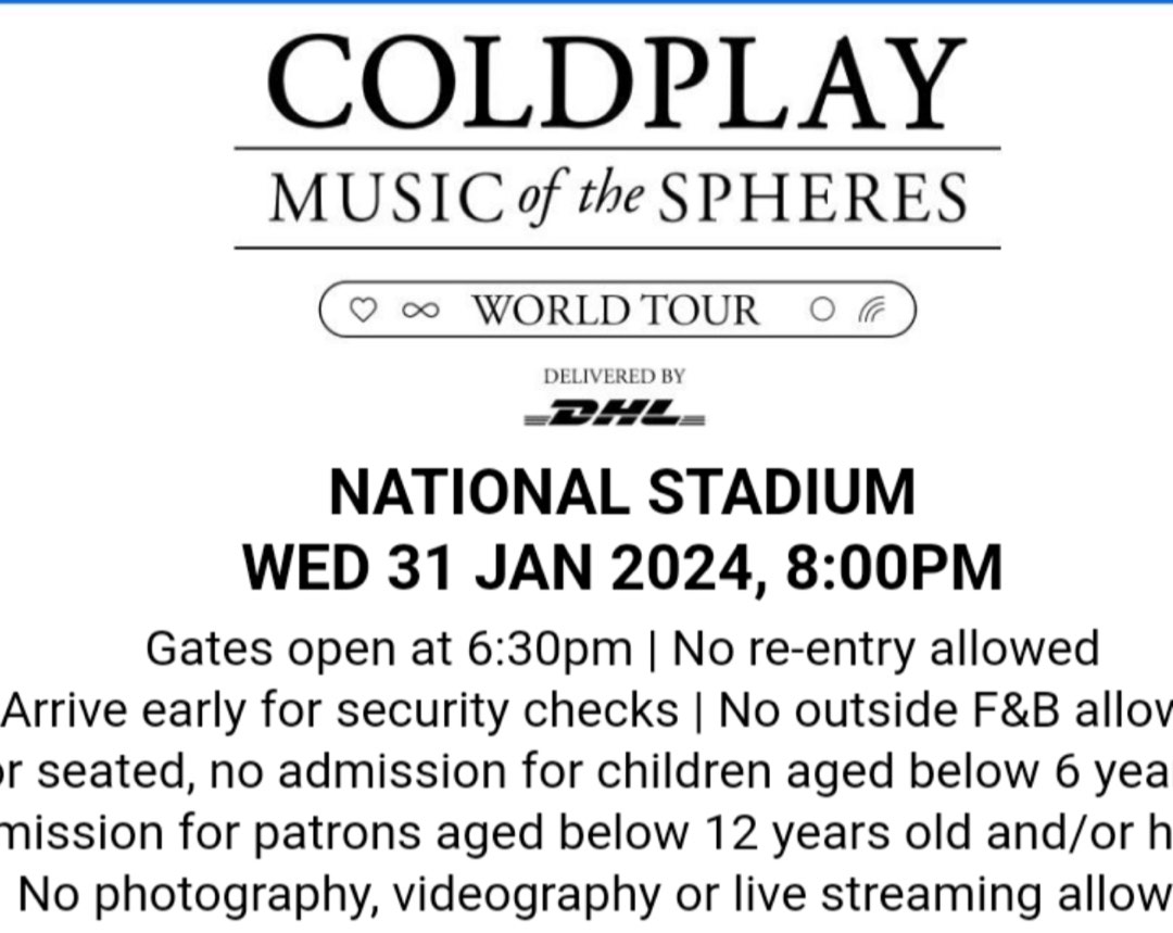 2x Cat 3 Coldplay Tickets on 31 Jan, Tickets & Vouchers, Event Tickets ...