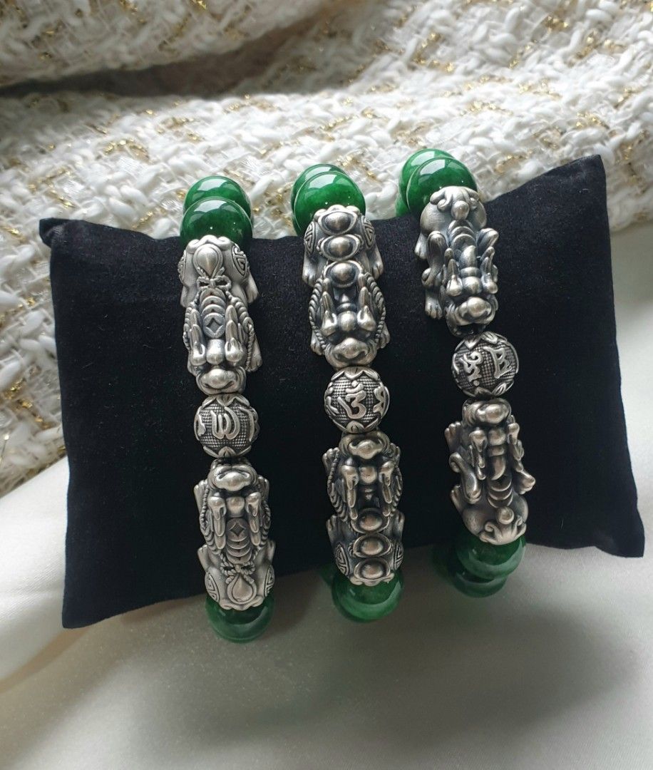 [968] Emerald Jade Gree Iron Dragon with S999 Silver, Retro Double ...