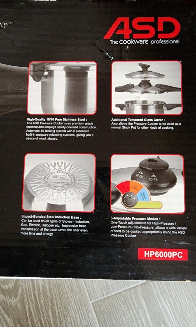 ASD 6L pressure cooker hp6000pc, TV & Home Appliances, Kitchen ...