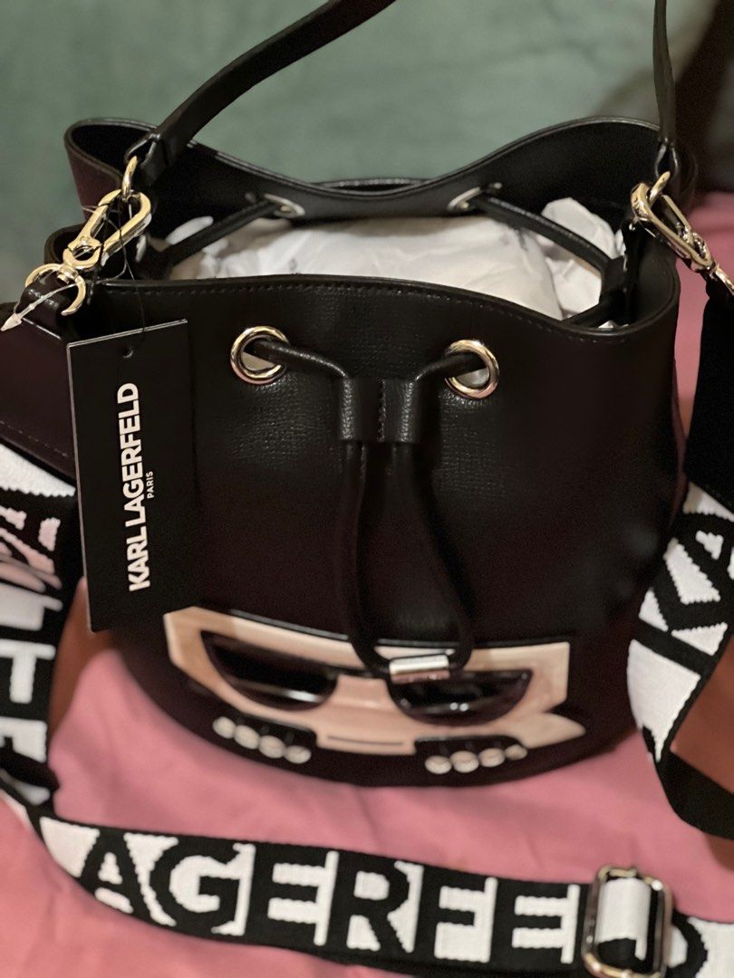 Authentic/Original KARL LAGERFELD Bucket Bag with Guitar Strap, Women's ...