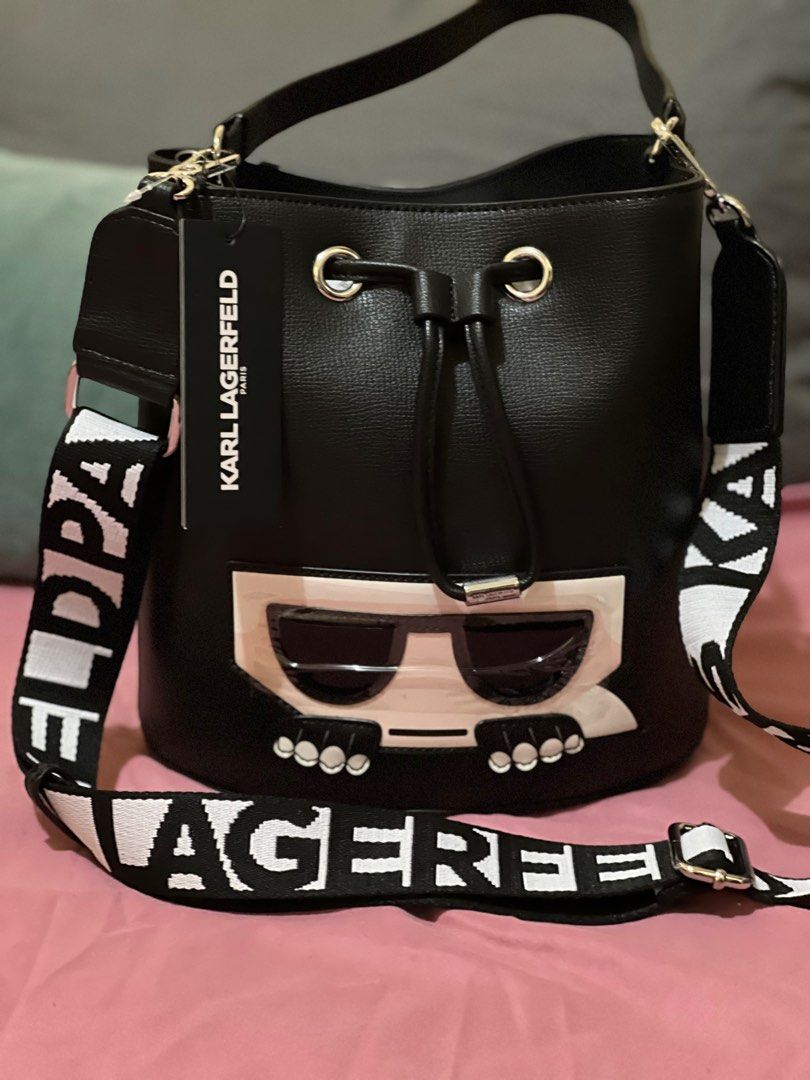 Authentic/Original KARL LAGERFELD Bucket Bag with Guitar Strap, Women's ...