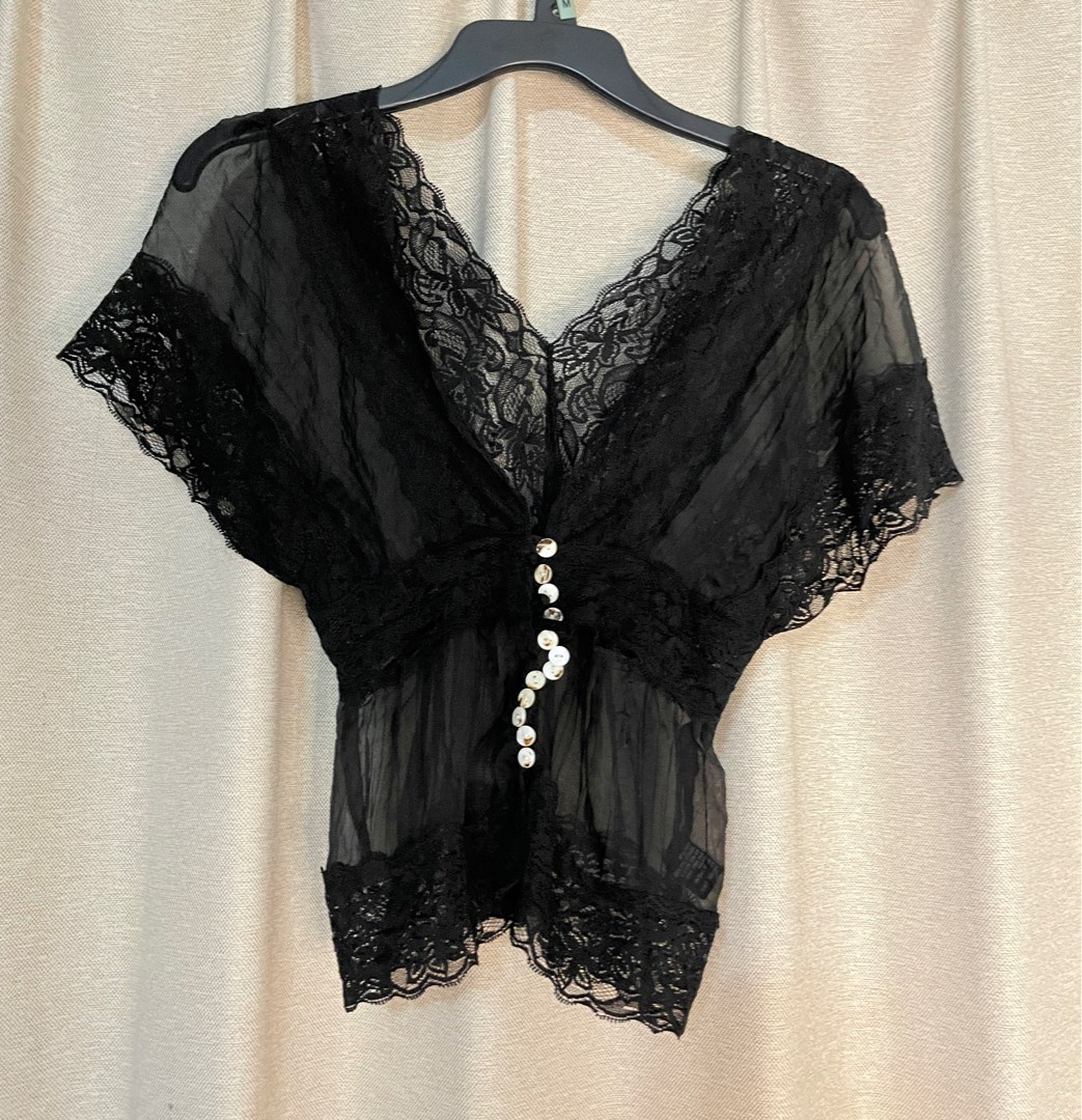 Black grunge lace mesh blouse top, Women's Fashion, Tops, Blouses on ...
