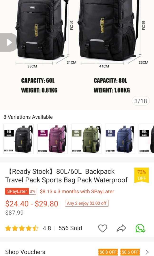 Brand new backpack 80L, Men's Fashion, Bags, Backpacks on Carousell