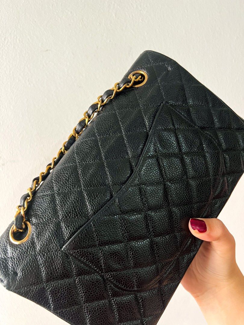 Chanel Medium Classic Flap in Black Caviar Gold Hardware 24K Gold ...
