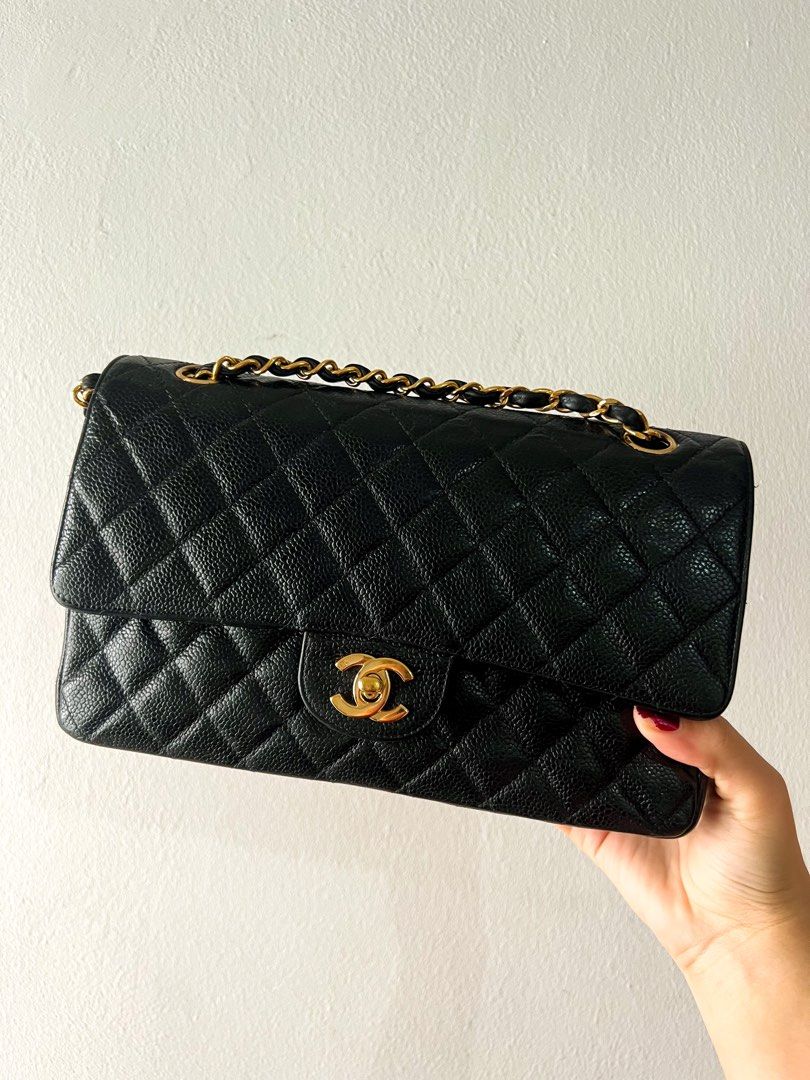 Chanel Medium Classic Flap in Black Caviar Gold Hardware 24K Gold ...