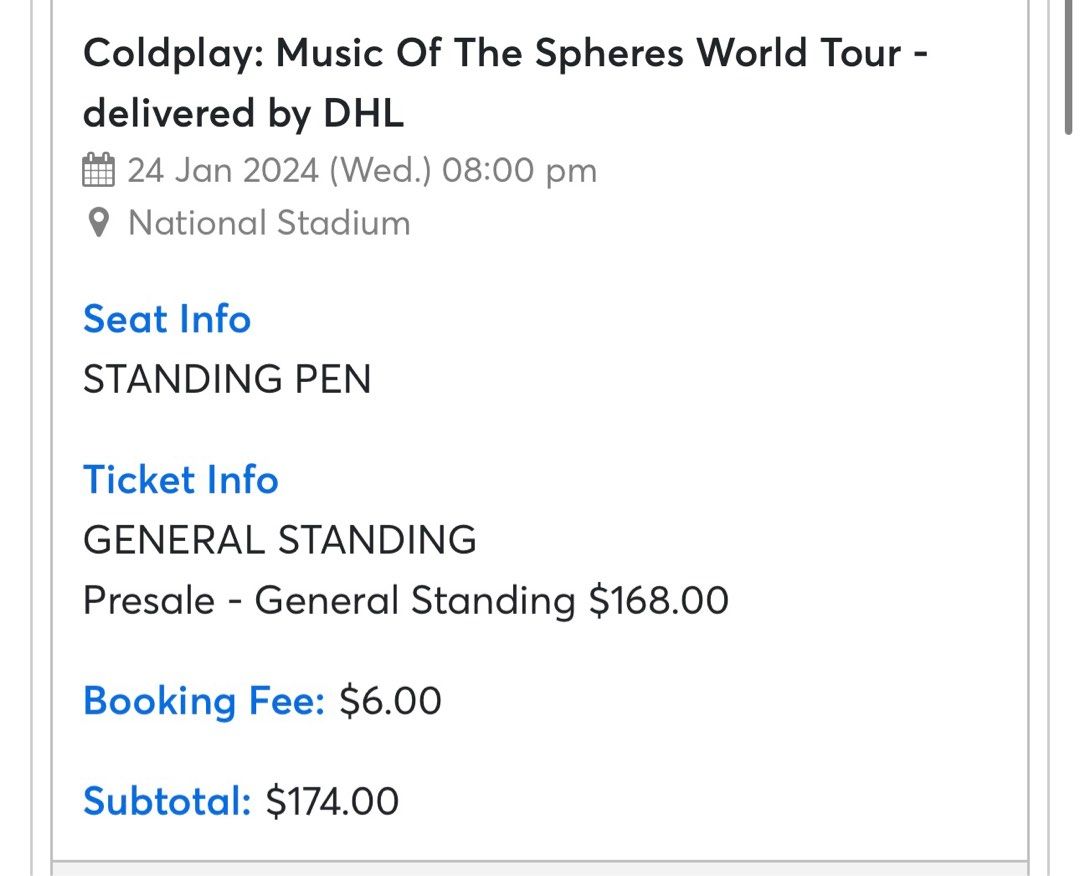 Coldplay concert ticket, Tickets & Vouchers, Event Tickets on Carousell