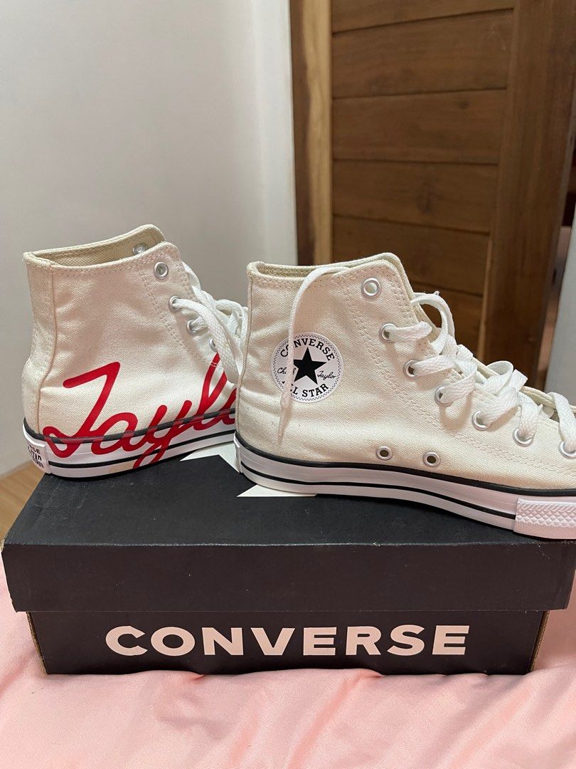 Converse White and University Red High Cut, Women's Fashion, Footwear ...