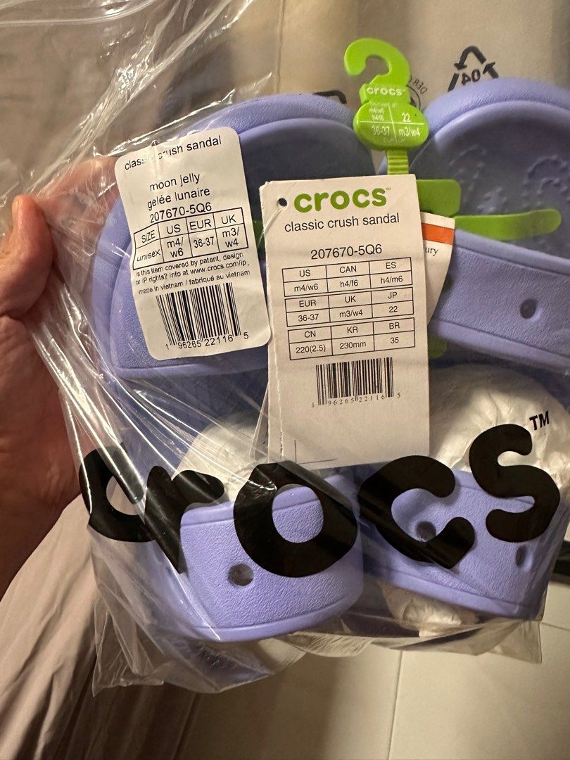 Crocs Classic Crush Sandal (moon jelly), Women's Fashion, Footwear ...