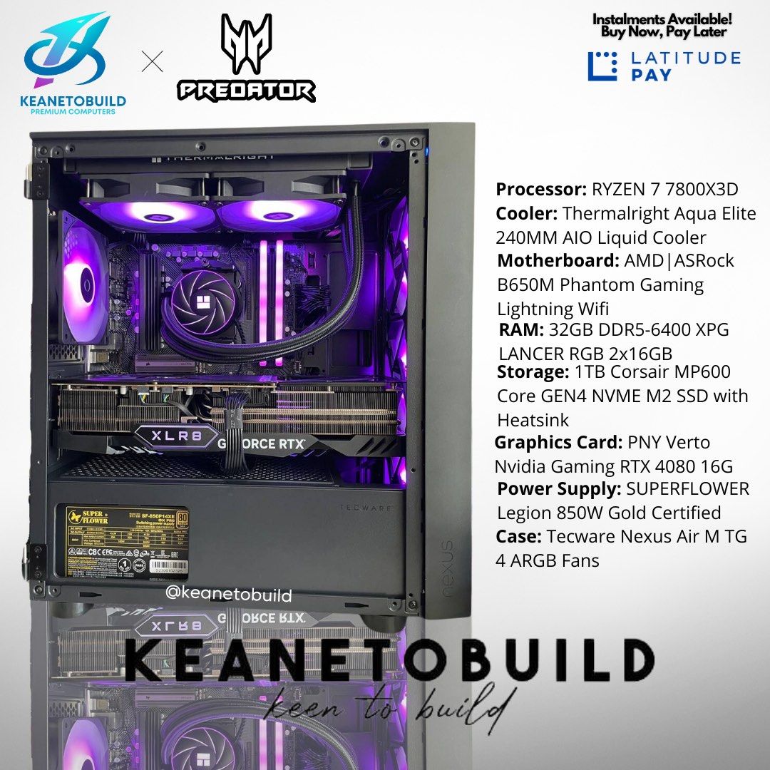 Custom Gaming PC Desktop Ryzen 7 7800X3D + RTX4080, Computers & Tech ...