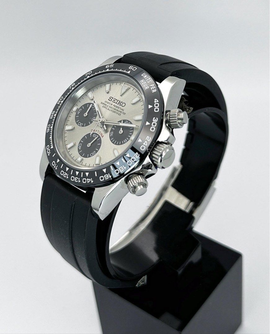 Custom Seiko Mod Rhodium Grey Daytona (Quartz) 39.5mm, Men's Fashion ...