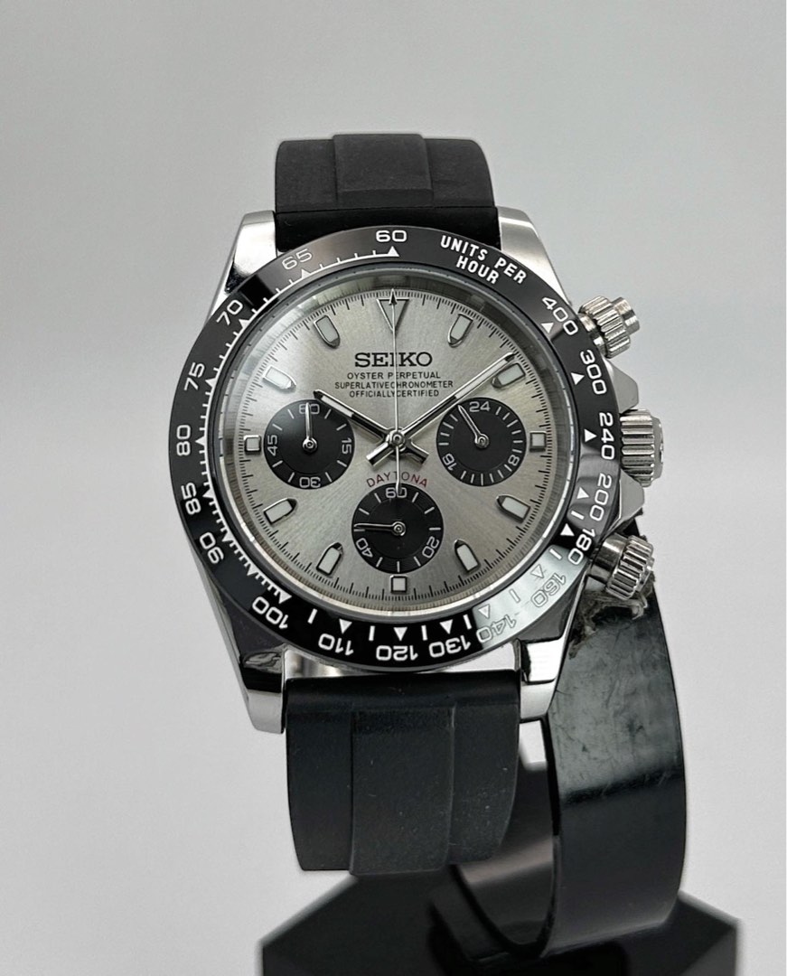 Custom Seiko Mod Rhodium Grey Daytona (Quartz) 39.5mm, Men's Fashion ...