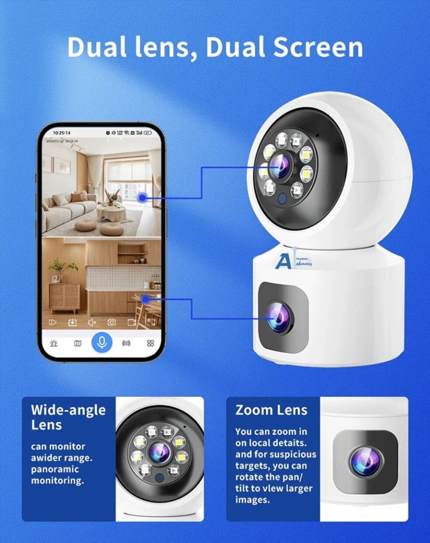 Dual Lens CCTV Camera / 4MP Wifi Cheap CCTV For HOME / 360° HD IP ...