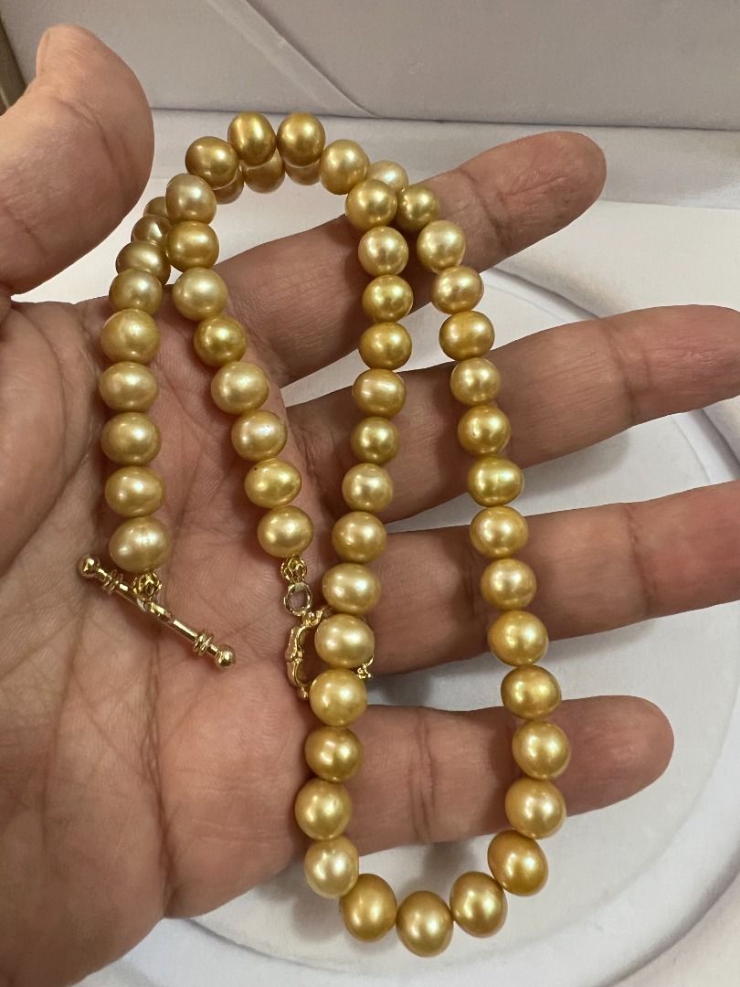 Dusty Rose Gold Pearl Necklace (Seawater), Women's Fashion, Jewelry ...