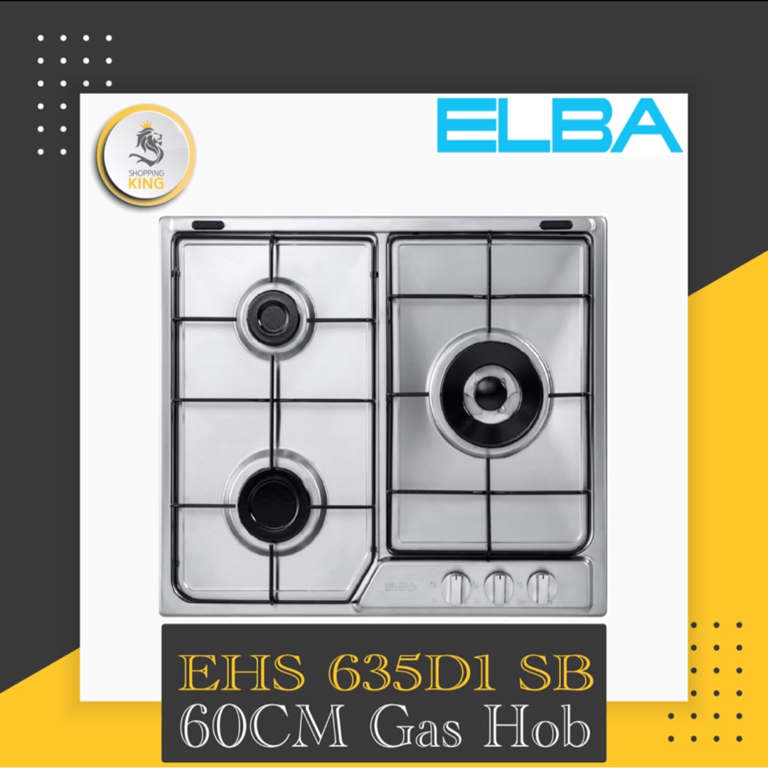 ELBA - 3 Burners Stainless Steel Gas Hob, 60cm - EHS 635D1 SB, TV ...