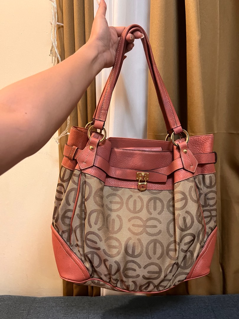 Esquire Shoulder Bag Canvass and Leather Brown & Peach, Women's Fashion ...