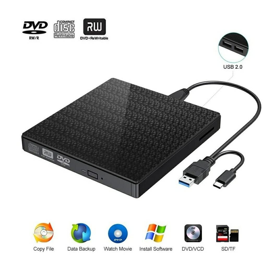 External CD DVD Drive, Type C & USB 3.0 CD DVD RW Reader Rewriter with ...