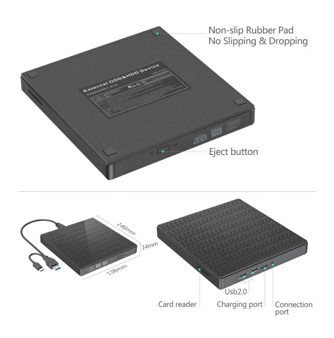 External CD DVD Drive, Type C & USB 3.0 CD DVD RW Reader Rewriter with ...