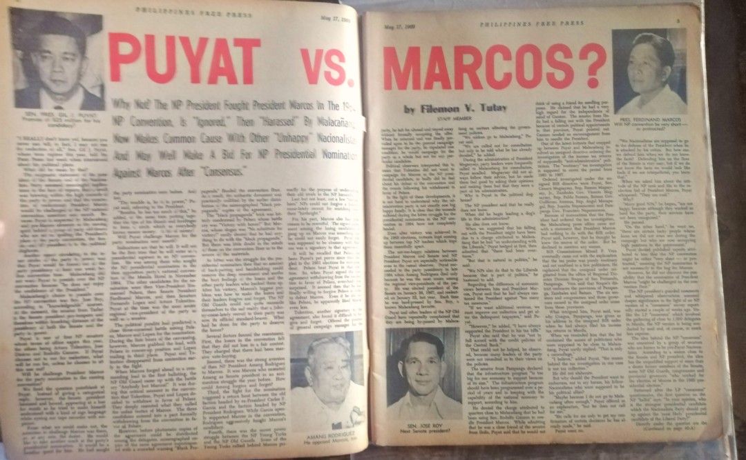 (EXTREMELY RARE) 1969 " GIL PUYAT vs. MARCOS?" Philippines Free Press ...