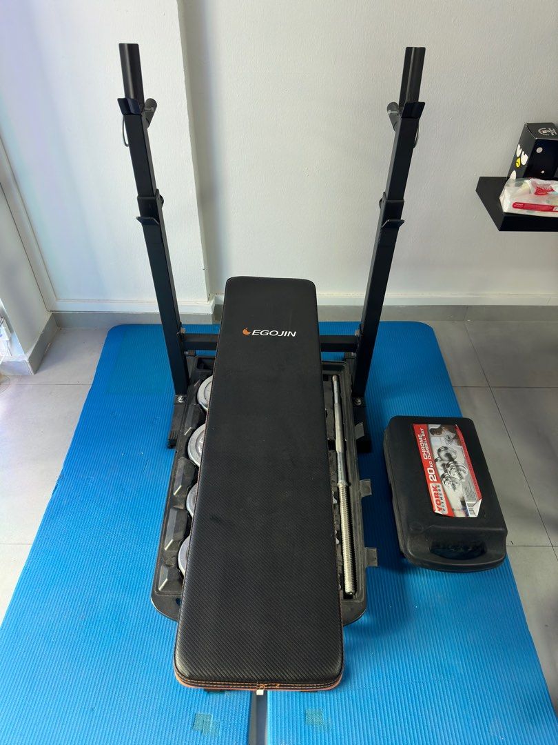 Gym Bench + 30kg Weights + 20kg Weights, Sports Equipment, Exercise ...